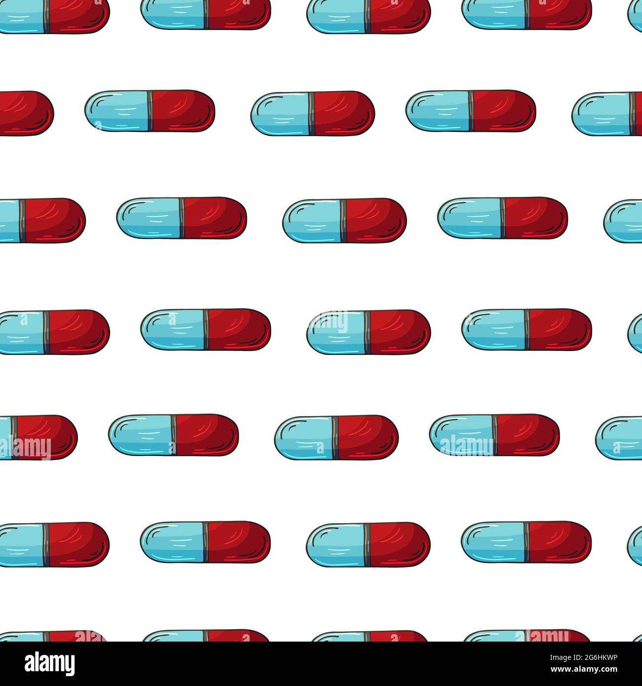 Seamless pattern on a white background. Cartoon medical drugs in hand ...