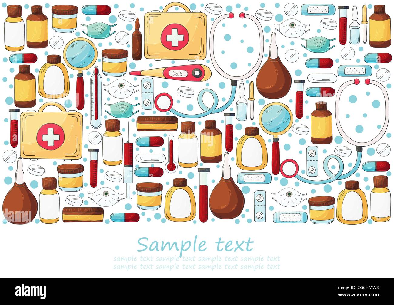 Rectangular flyer, banner. Set of doctor's tools in hand draw style ...