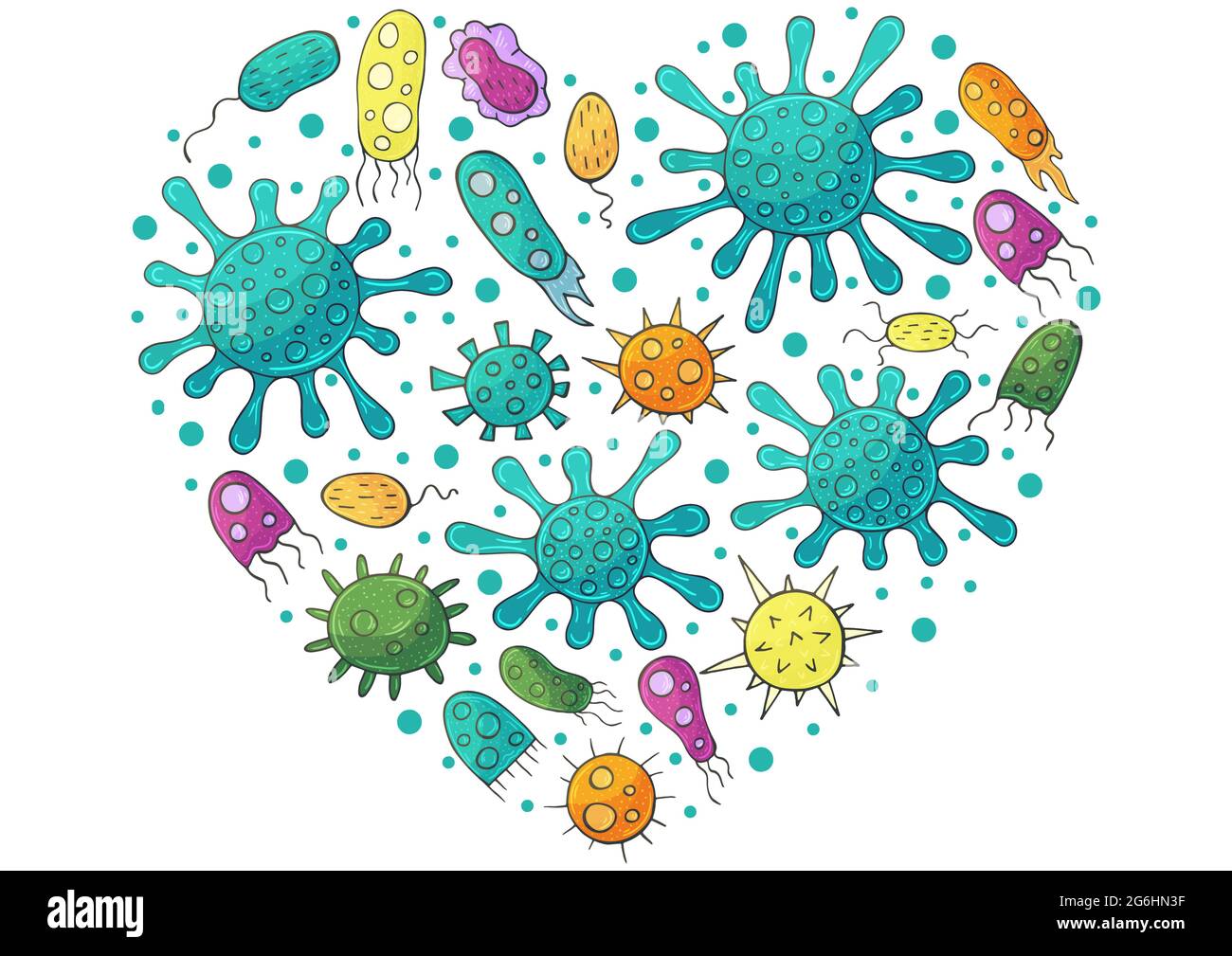 Heart vector set of design elements. Set of cartoon microbes in hand ...