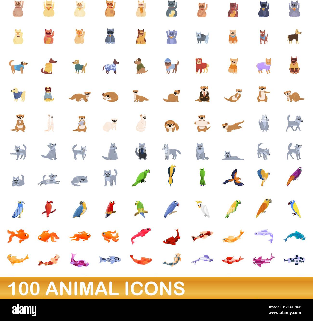 100 animal icons set. Cartoon illustration of 100 animal icons vector ...