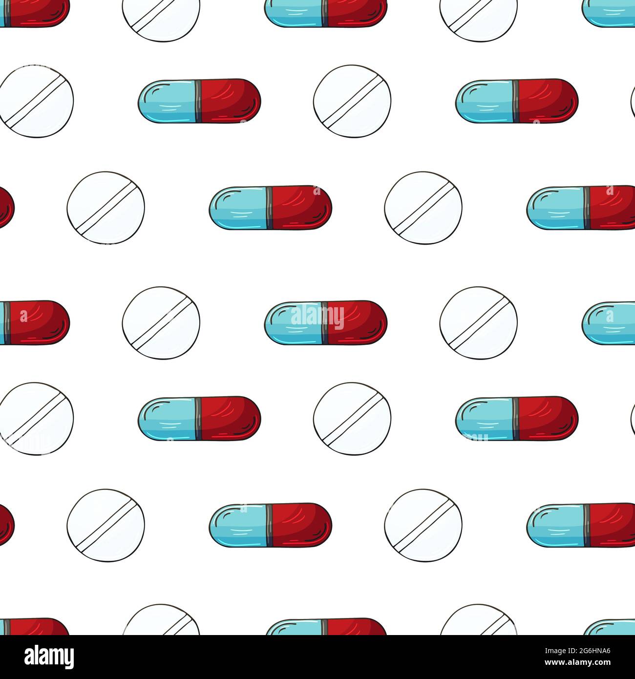 Cartoon medical drugs in hand draw style. Seamless pattern on a white ...