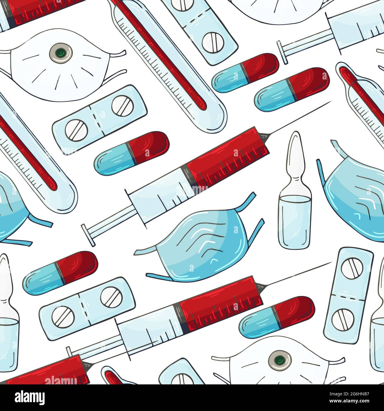 Seamless pattern on a white background. Cartoon medical instruments in ...