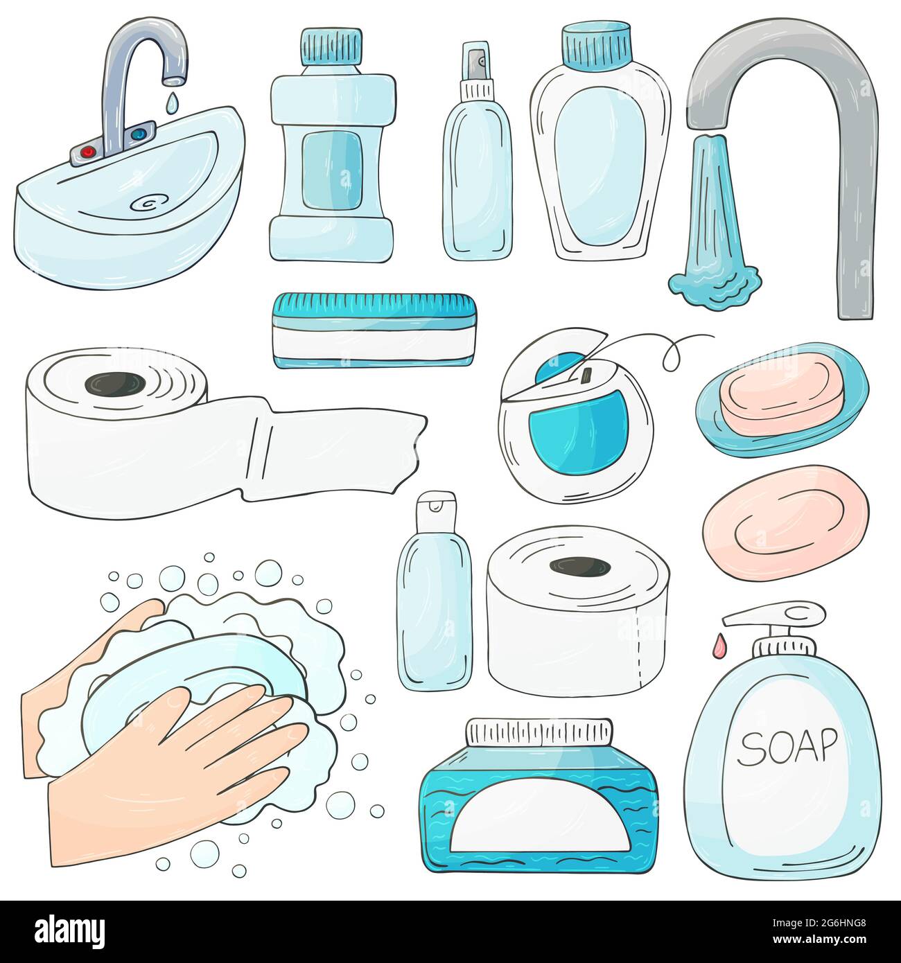 Vector set of design elements. A set of bathroom items in the style of ...
