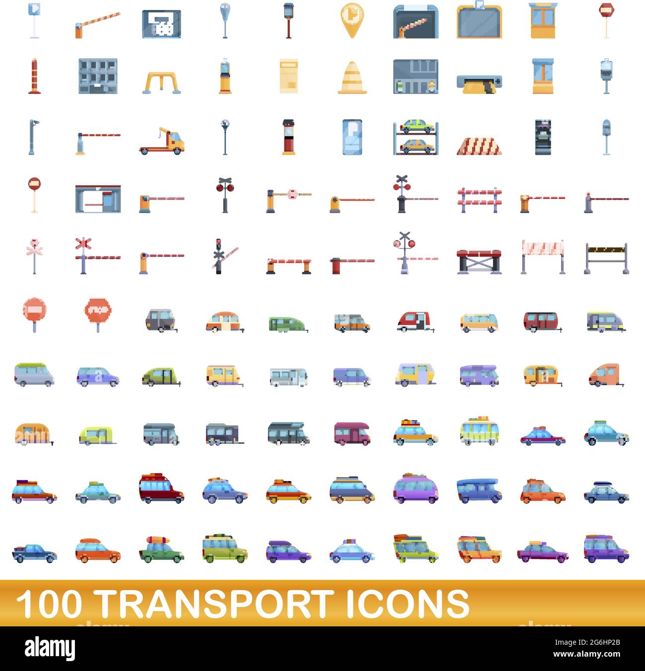 100 transport icons set. Cartoon illustration of 100 transport icons ...