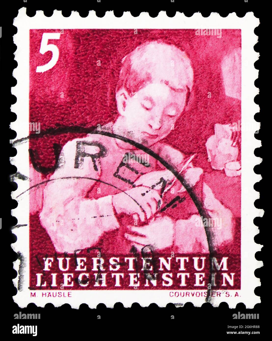 MOSCOW, RUSSIA - APRIL 28, 2020: Postage stamp printed in Liechtenstein ...