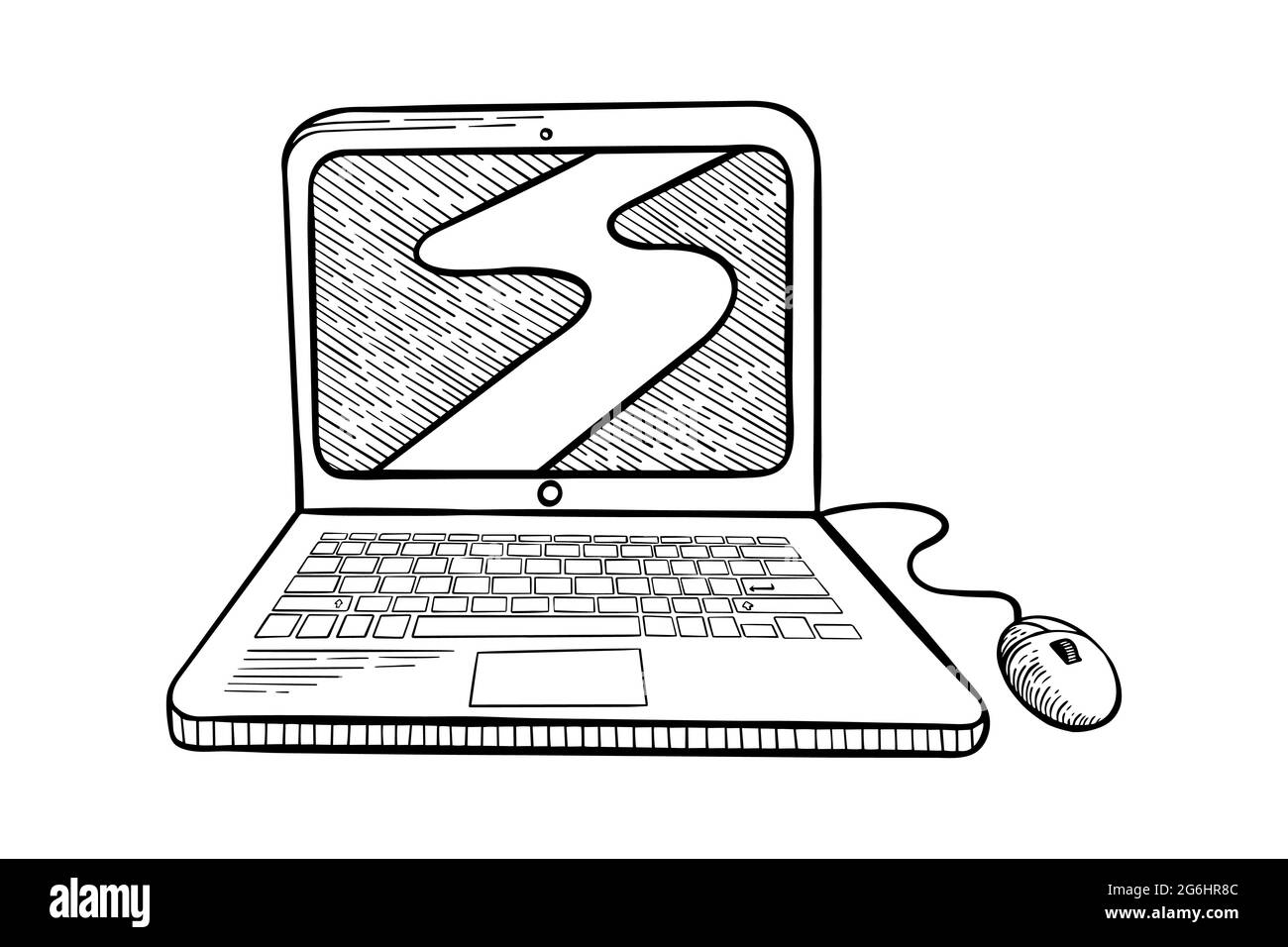 Hand drawn notebook on white background. Doodle computer with mouse ...