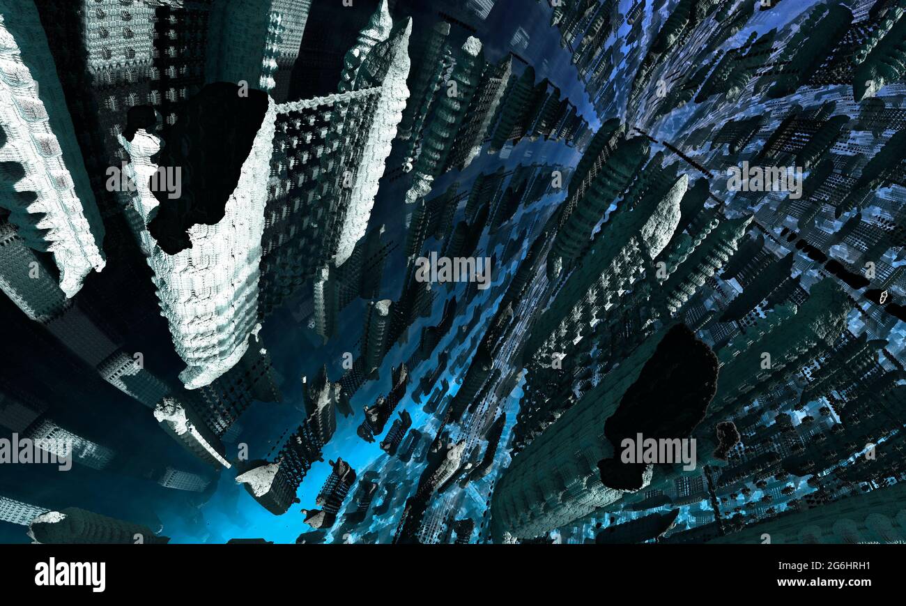 Purple 3d fractal landscape - layered patterns on each side of the ...