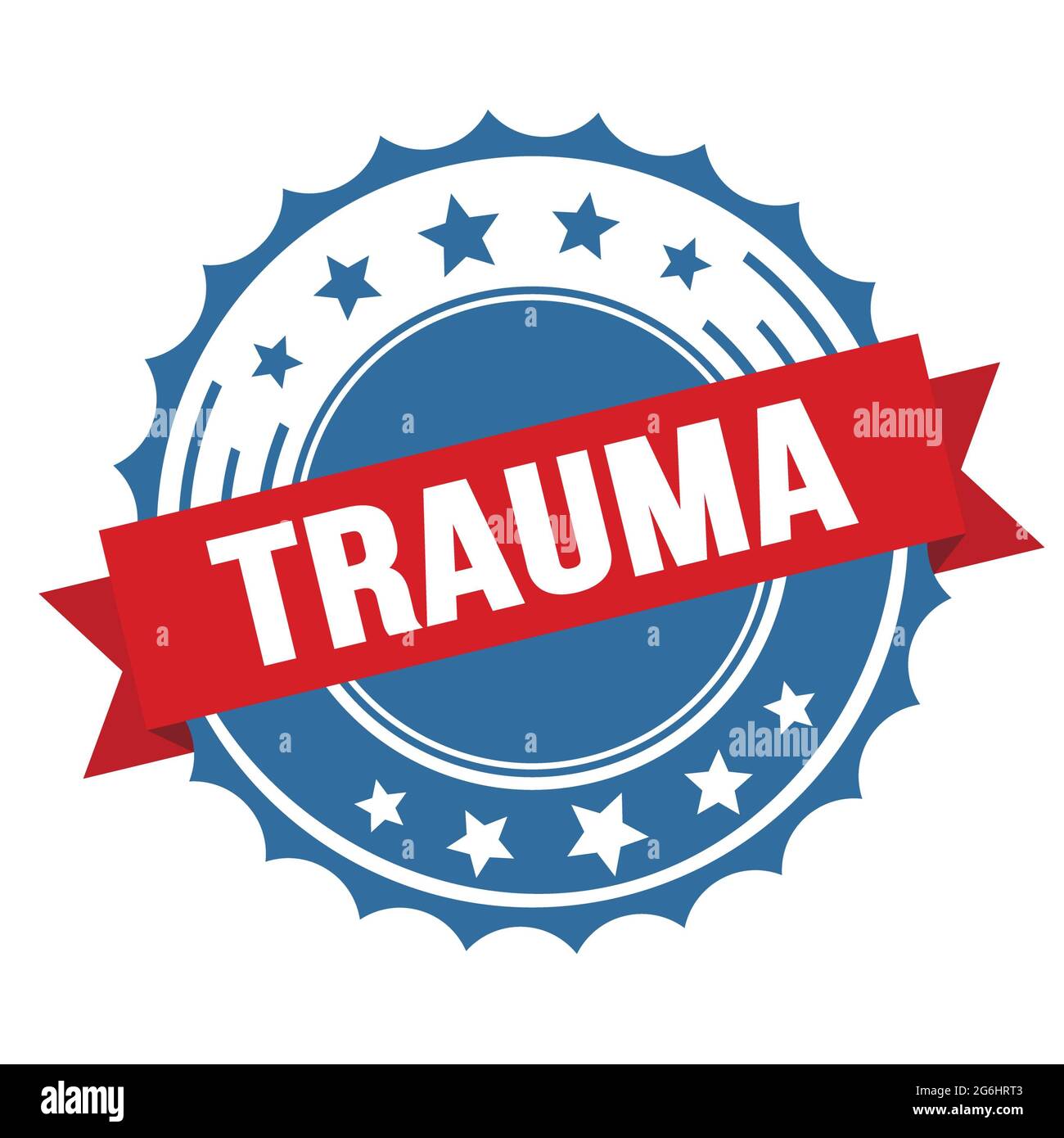 TRAUMA text on red blue ribbon badge stamp Stock Photo - Alamy