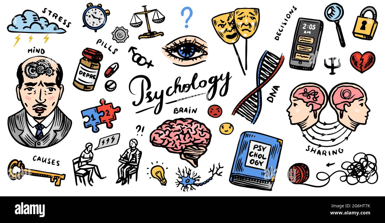 Psychology science symbols. Psychologist online. Clew and dna, puzzle ...