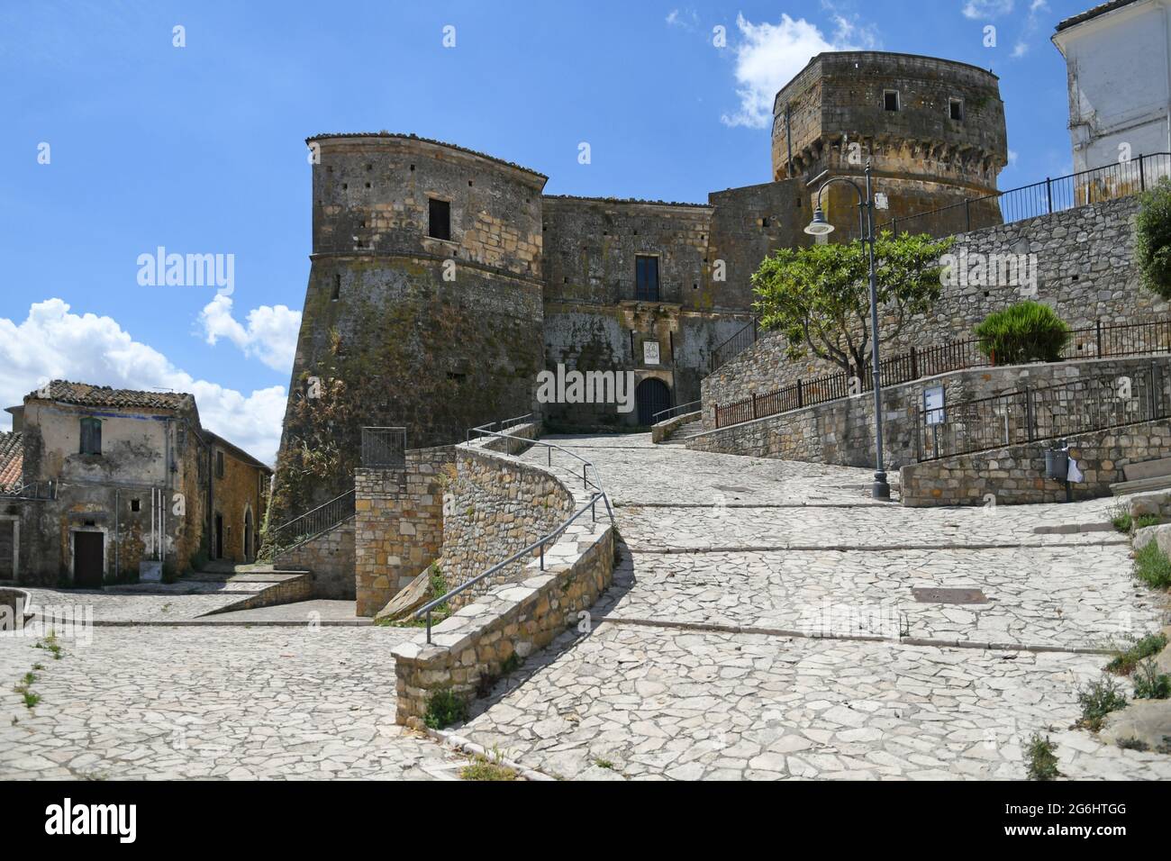 Rocchetta Sant'Antonio, Italy, July 3, 2021. A road to a 16th century ...
