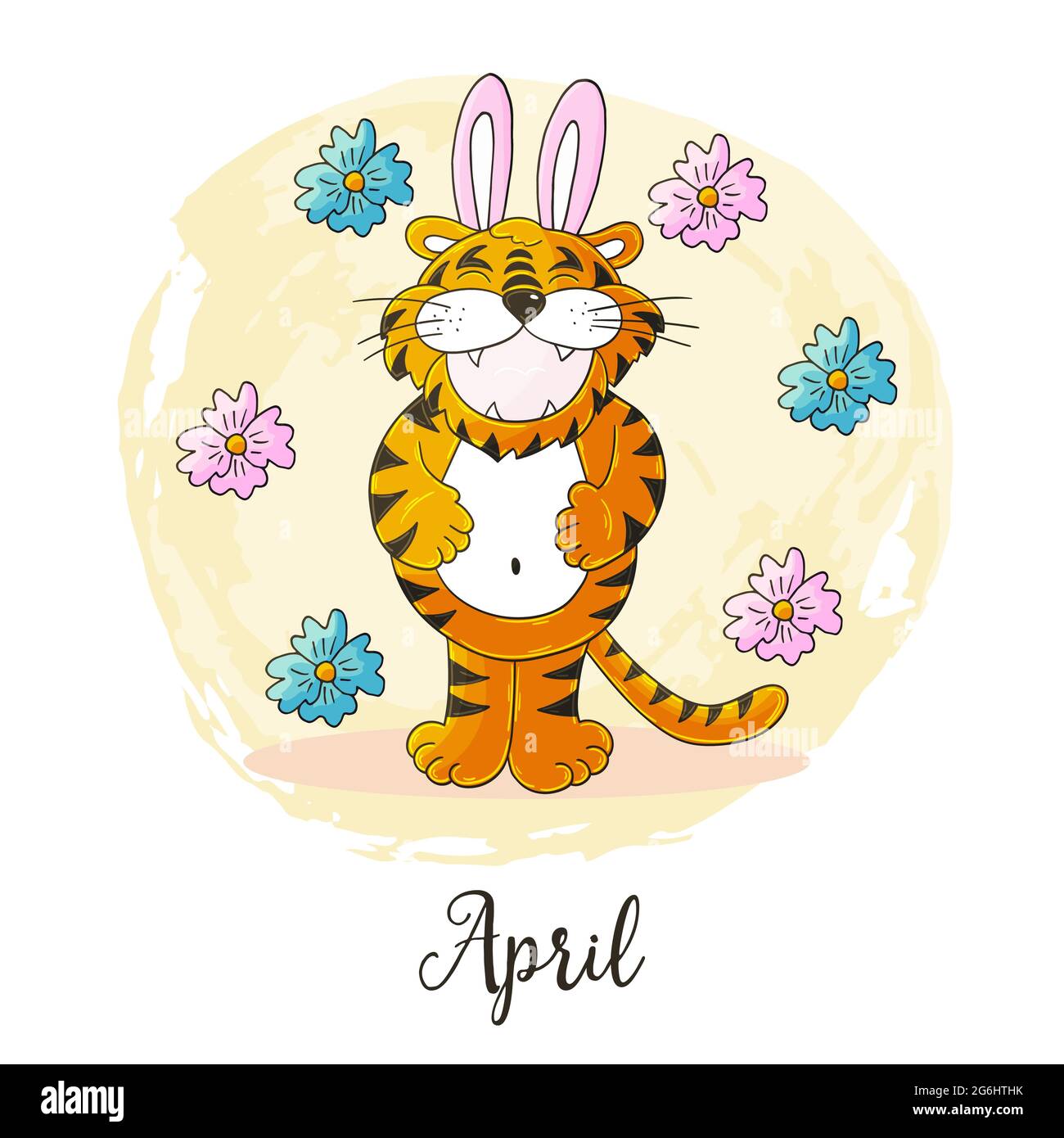 Year 2022 symbol for calendar decoration. April 2022. New Year of the ...