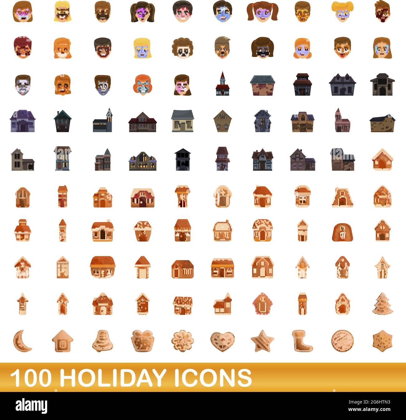 100 holiday icons set. Cartoon illustration of 100 holiday icons vector ...