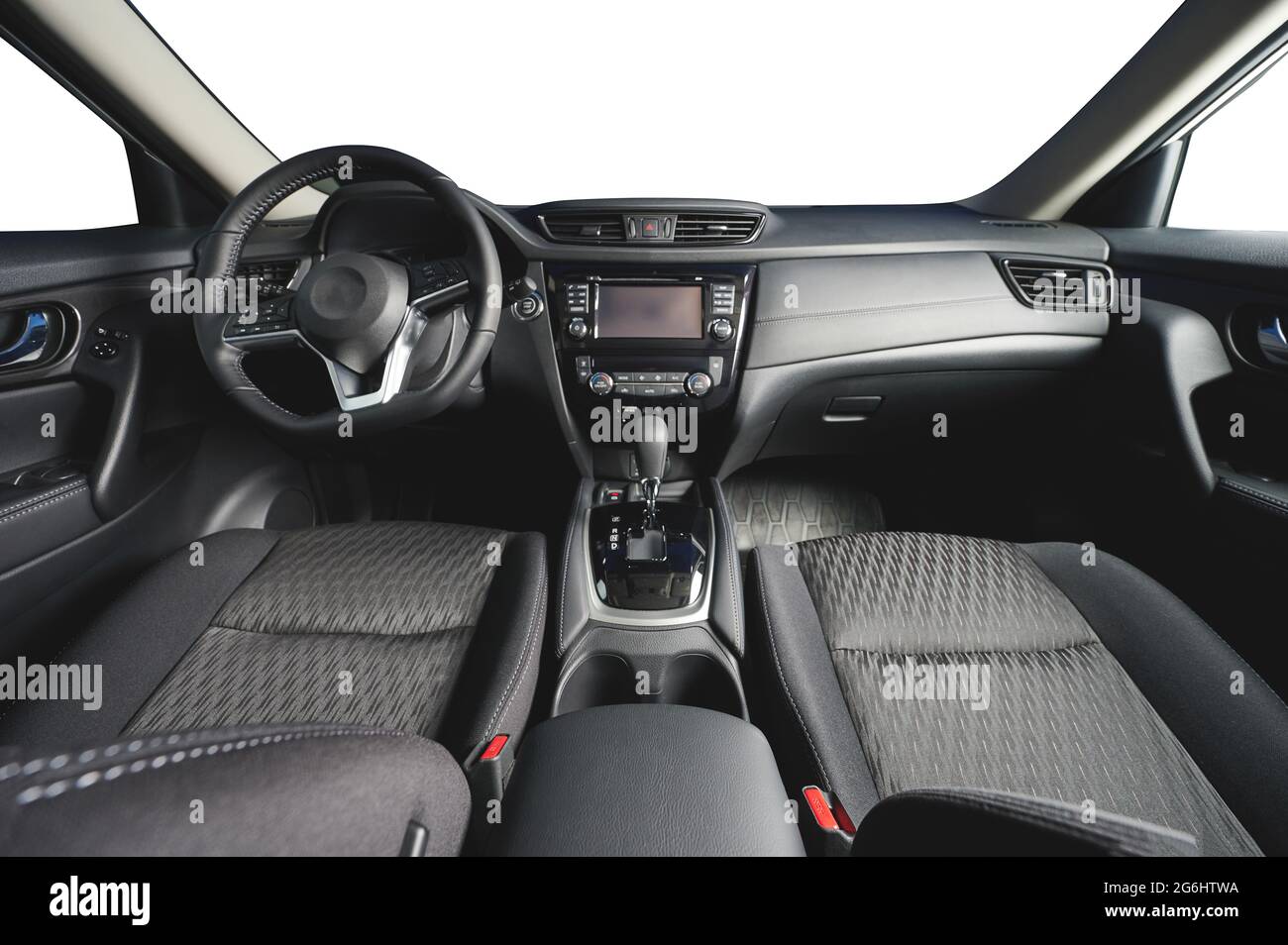 Dashboard of modern car with big screen and gearstick isolated Stock ...