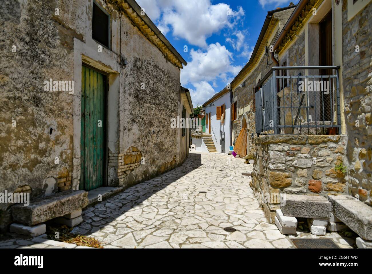Rocchetta Sant'Antonio, Italy, July 3, 2021. A narrow street among the ...