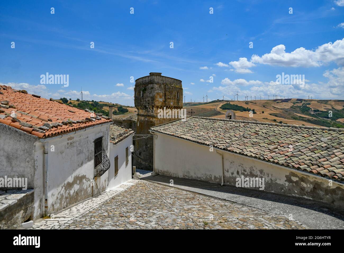 Rocchetta Sant'Antonio, Italy, July 3, 2021. A narrow street among the ...