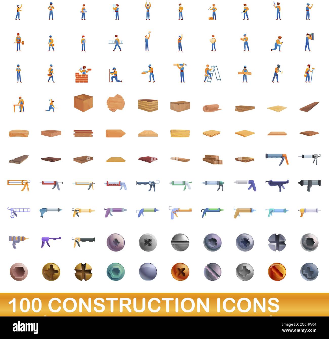 100 construction icons set. Cartoon illustration of 100 construction ...