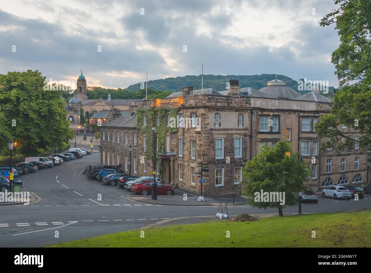 Buxton, UK - June 26 2021: View over the main square in the historic ...