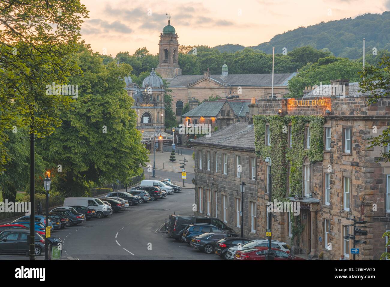 Buxton, UK - June 26 2021: View over the main square in the historic ...