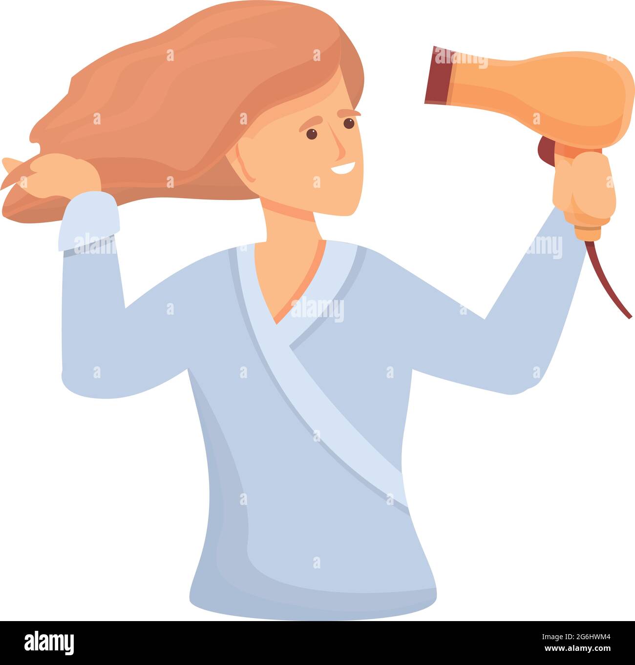 Girl hair dryer icon cartoon vector. Dry woman care. Hair shampoo wash ...