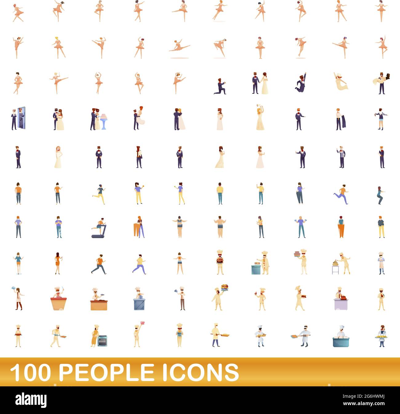 100 people icons set. Cartoon illustration of 100 people icons vector ...