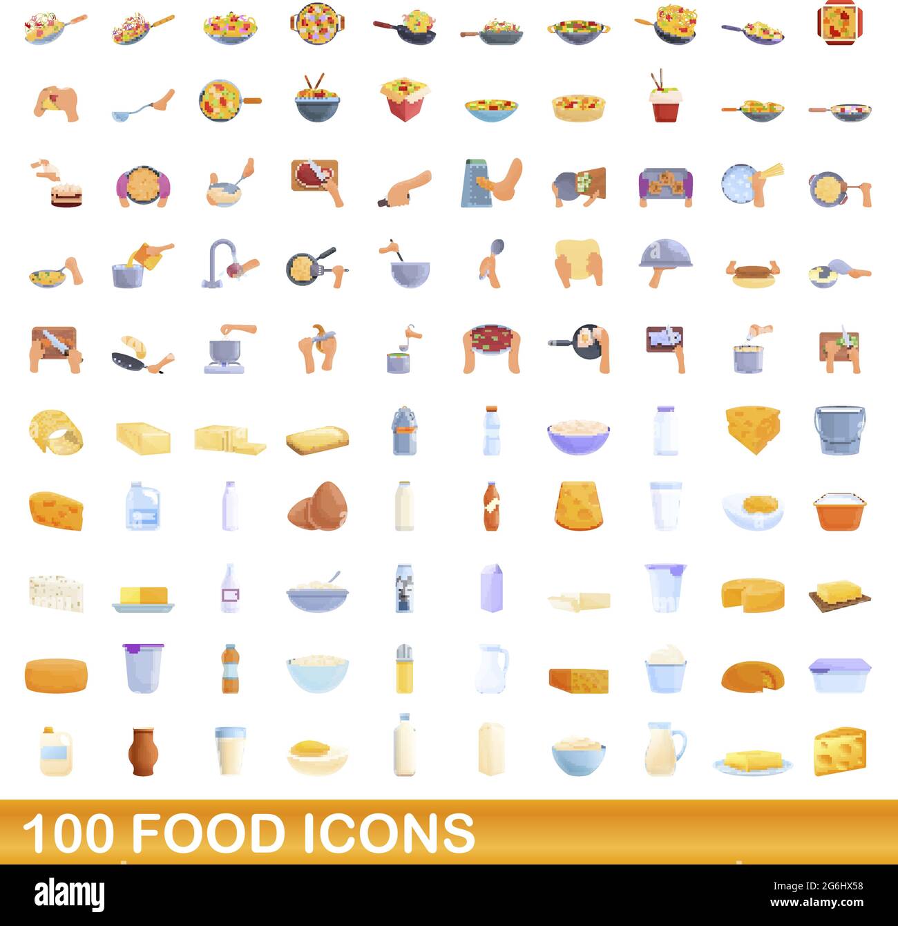 100 food icons set. Cartoon illustration of 100 food icons vector set ...