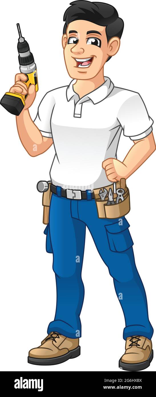 Handyman with a Tool Equipment Belt Holding Cordless Drill, People at ...