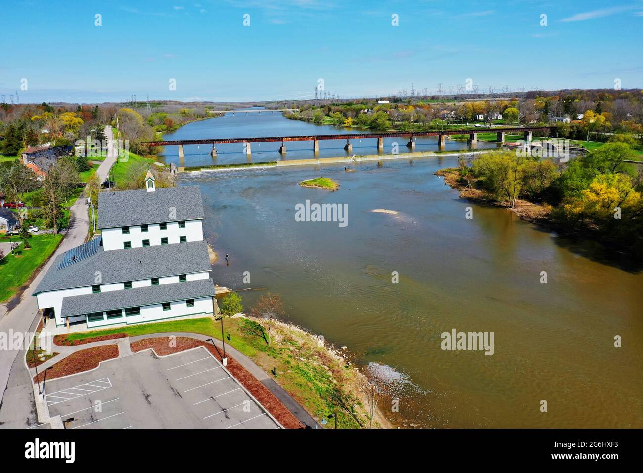 An aerial along the Grand River at Caledonia, Ontario, Canada Stock ...