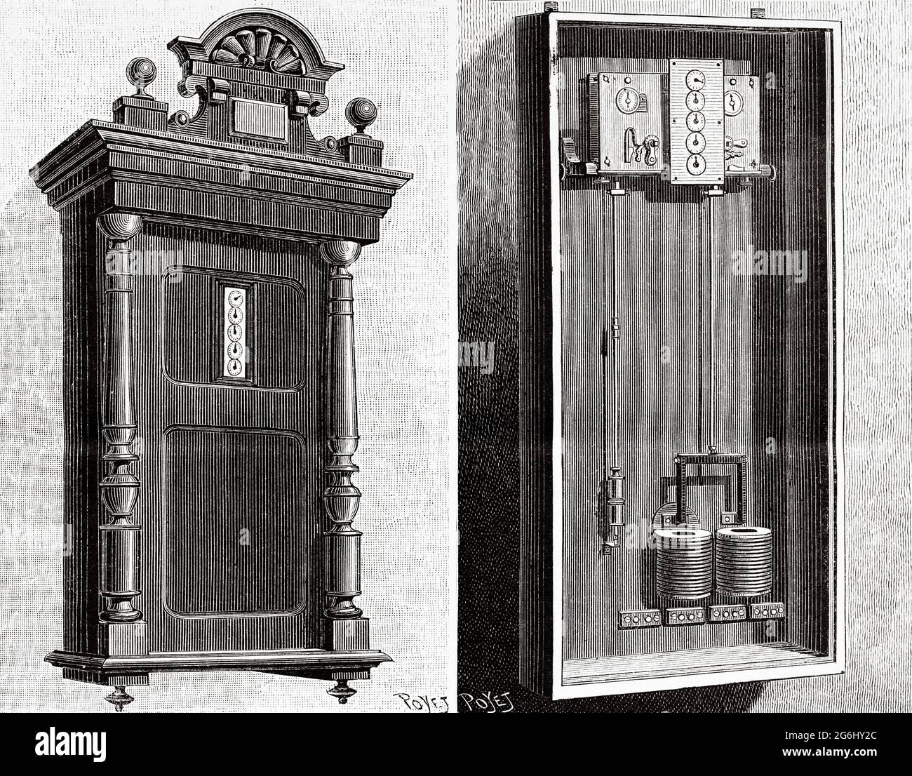 Aron electricity meter. Old 19th century engraved illustration from La ...