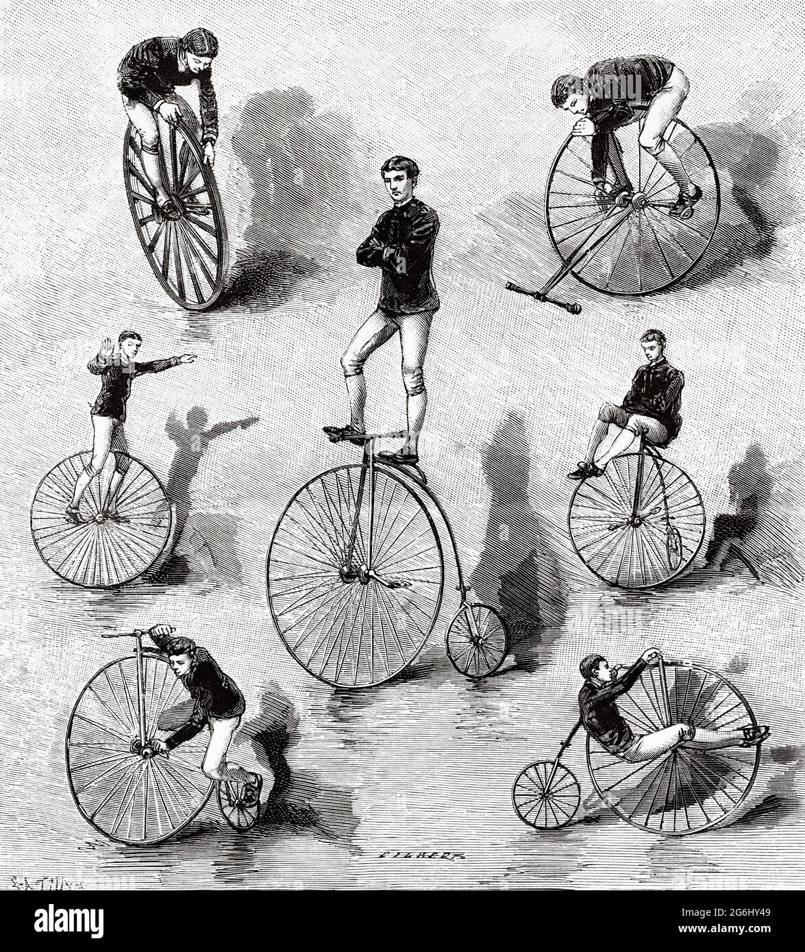 Dan Cabary Velocipedic Exercises. Old 19th century engraved ...