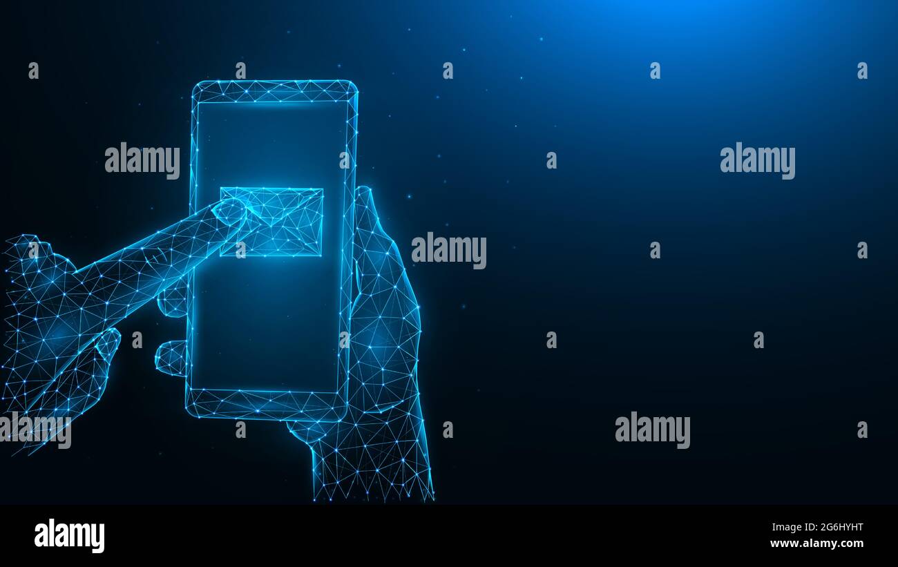 Message concept. Polygonal vector illustrations of a hand holding a ...