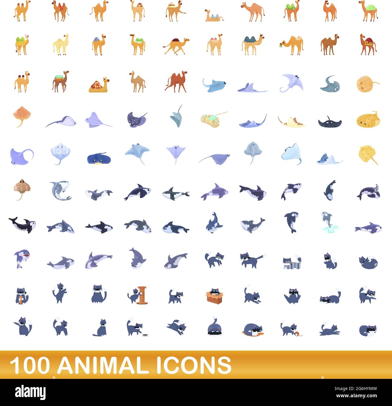 100 animal icons set. Cartoon illustration of 100 animal icons vector ...