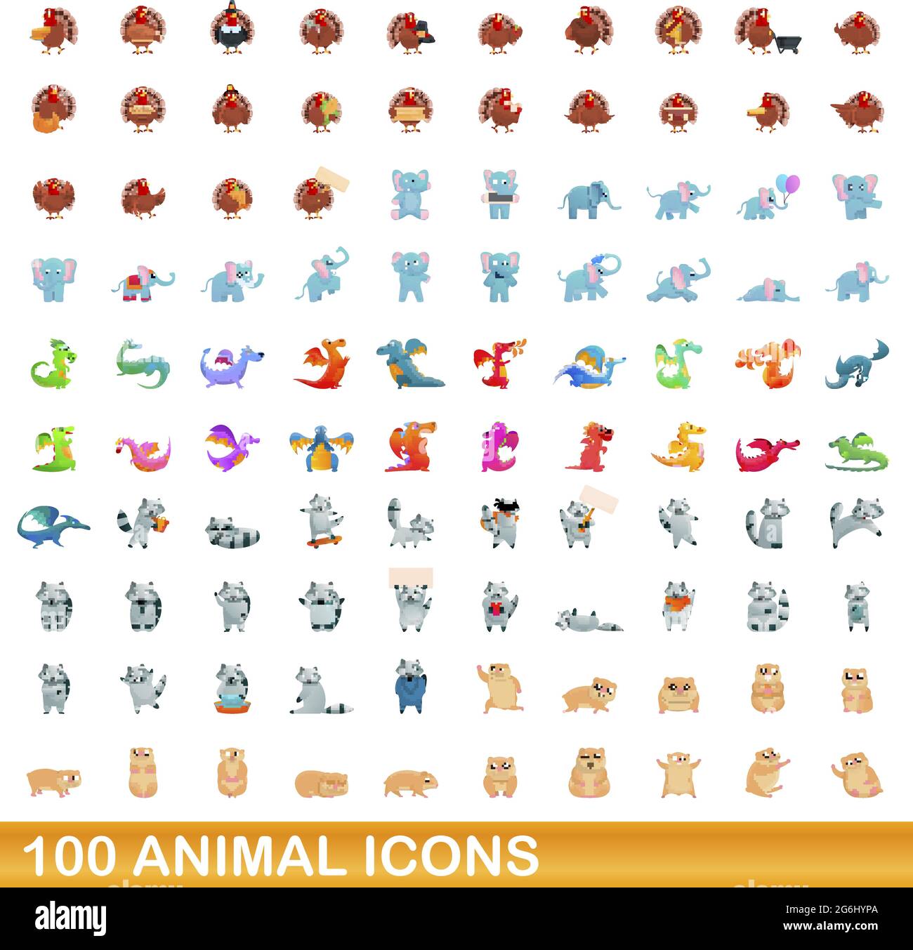 100 animal icons set. Cartoon illustration of 100 animal icons vector ...