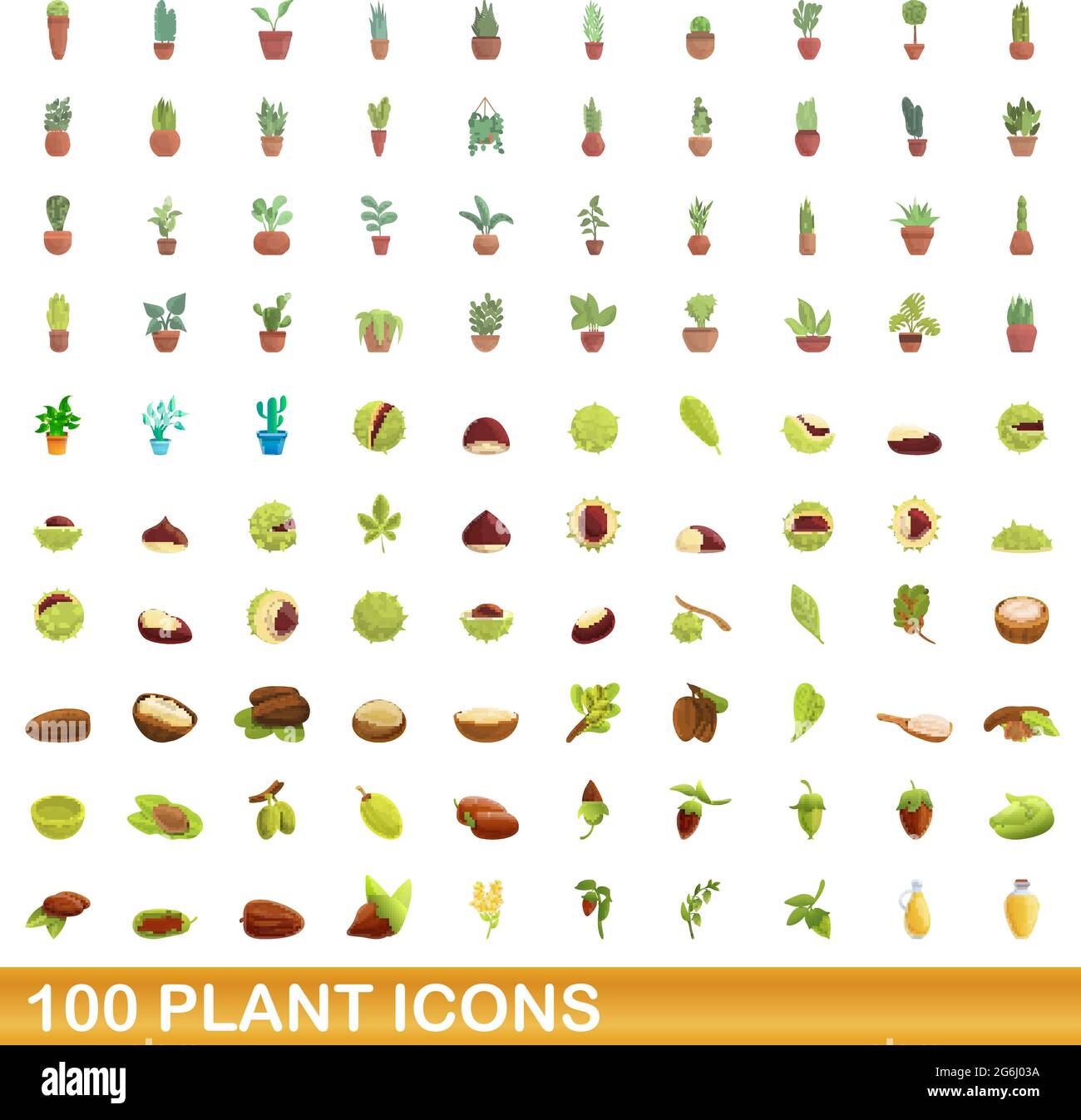 100 plant icons set. Cartoon illustration of 100 plant icons vector set ...