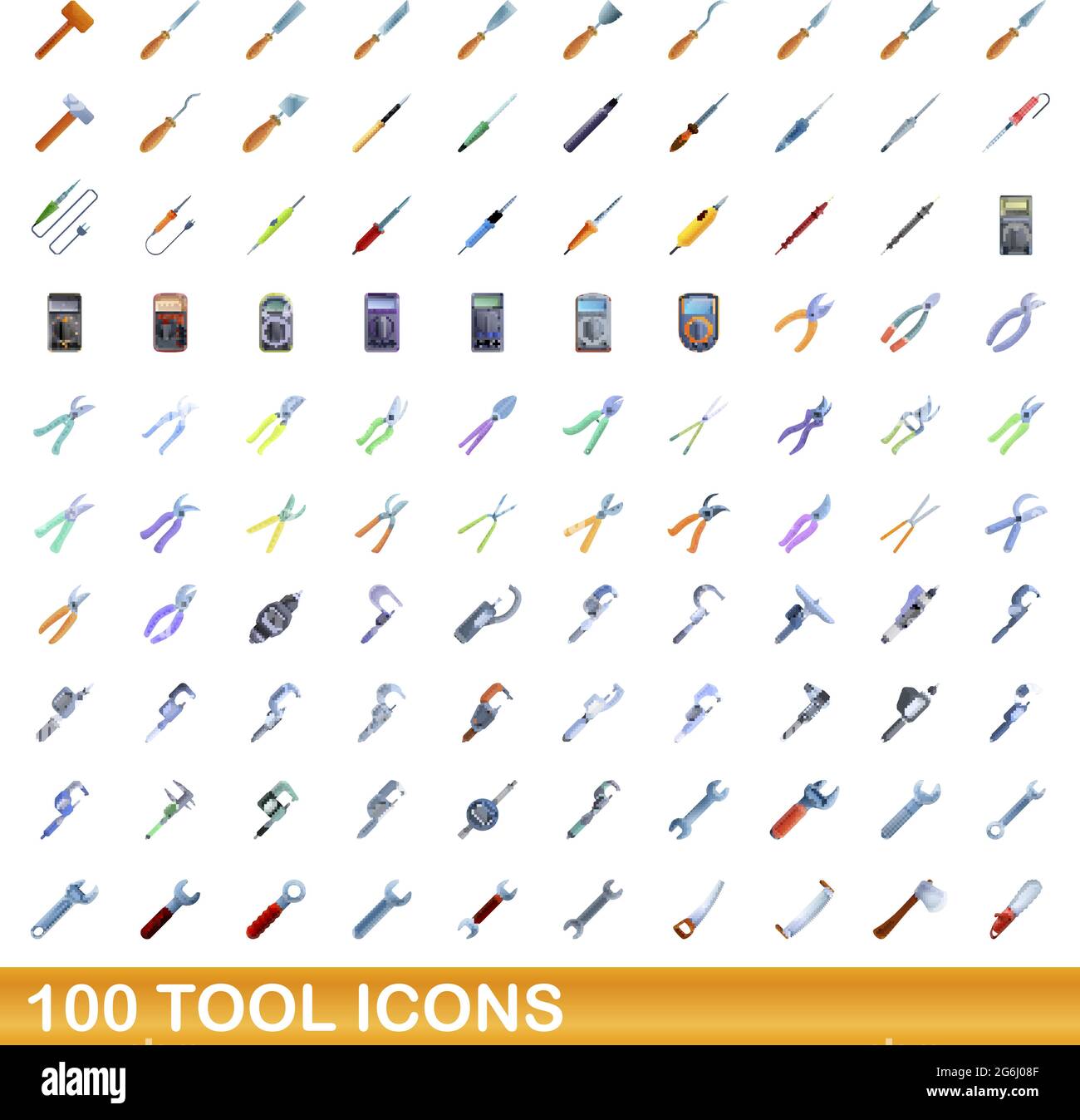 100 tool icons set. Cartoon illustration of 100 tool icons vector set ...