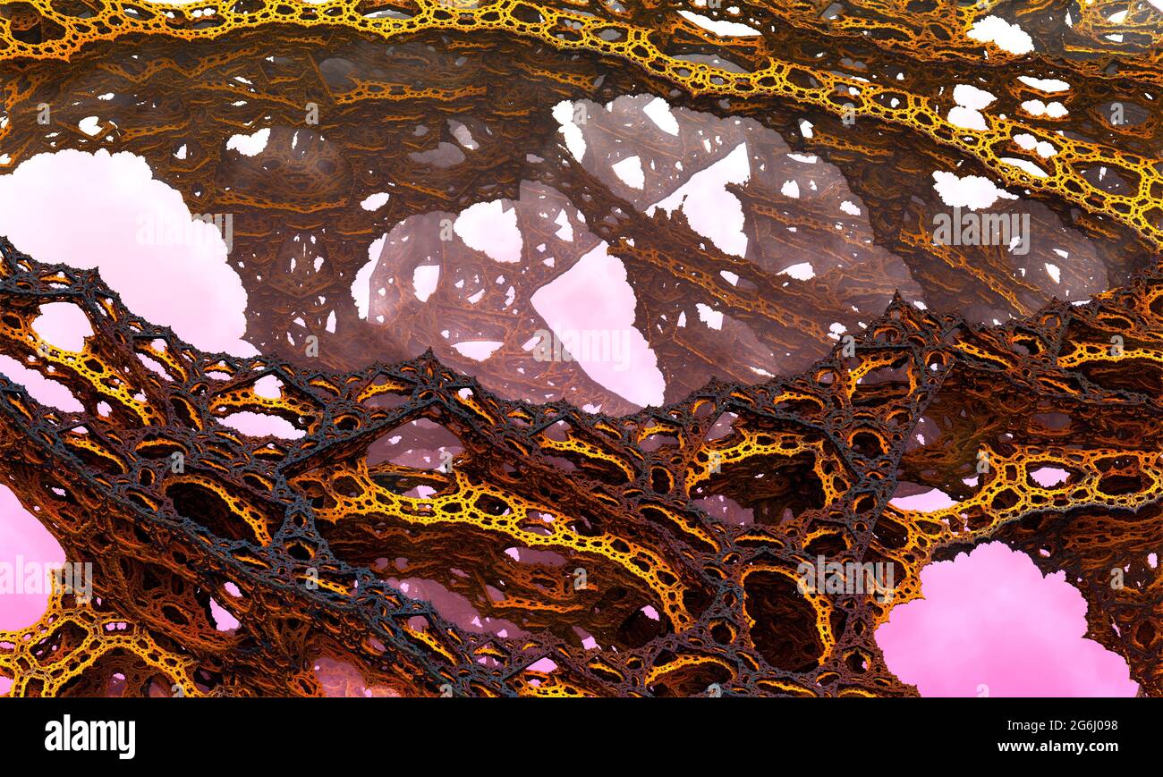 Purple 3d fractal landscape - layered patterns on each side of the ...