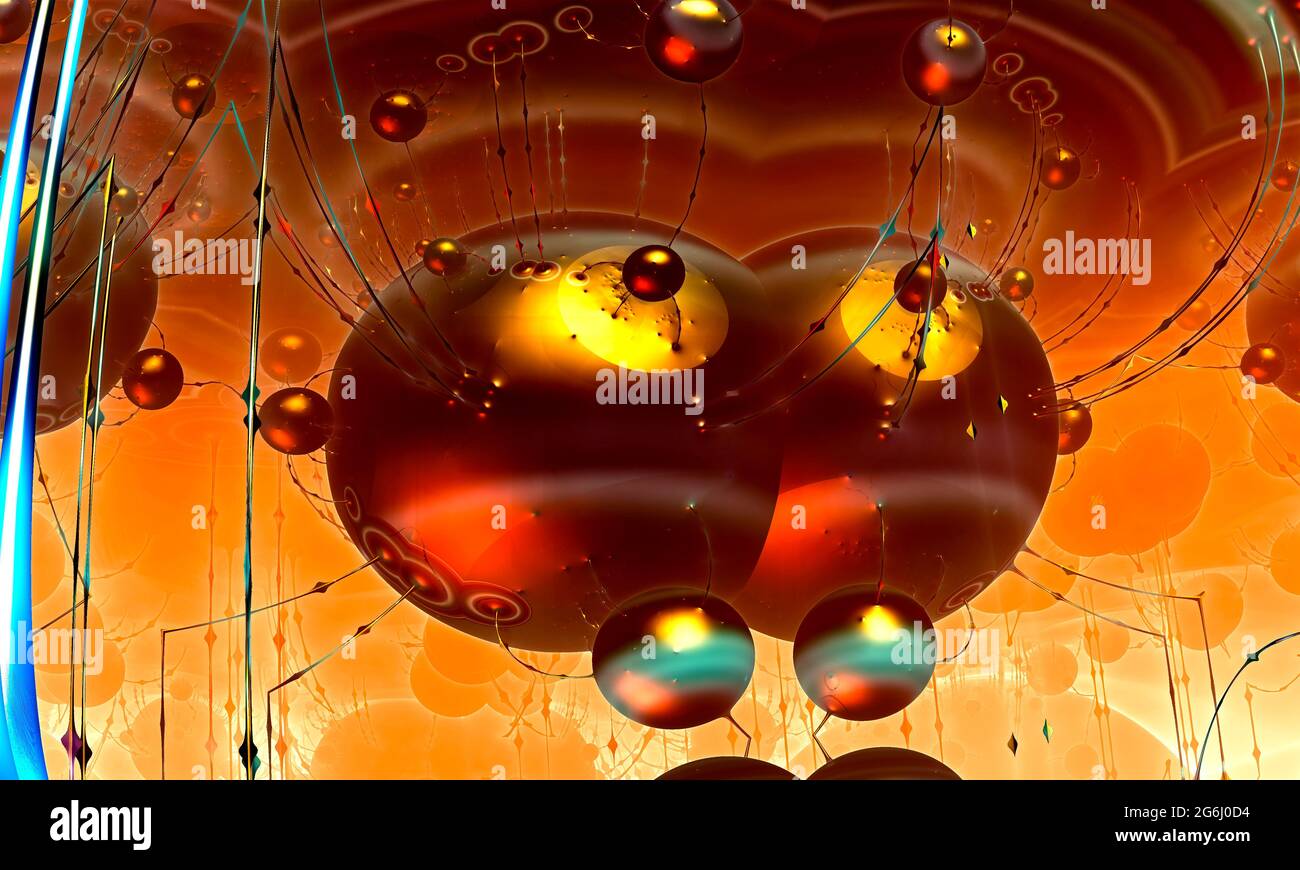 3D render. Fractal landscape - layered patterns on each side of the ...