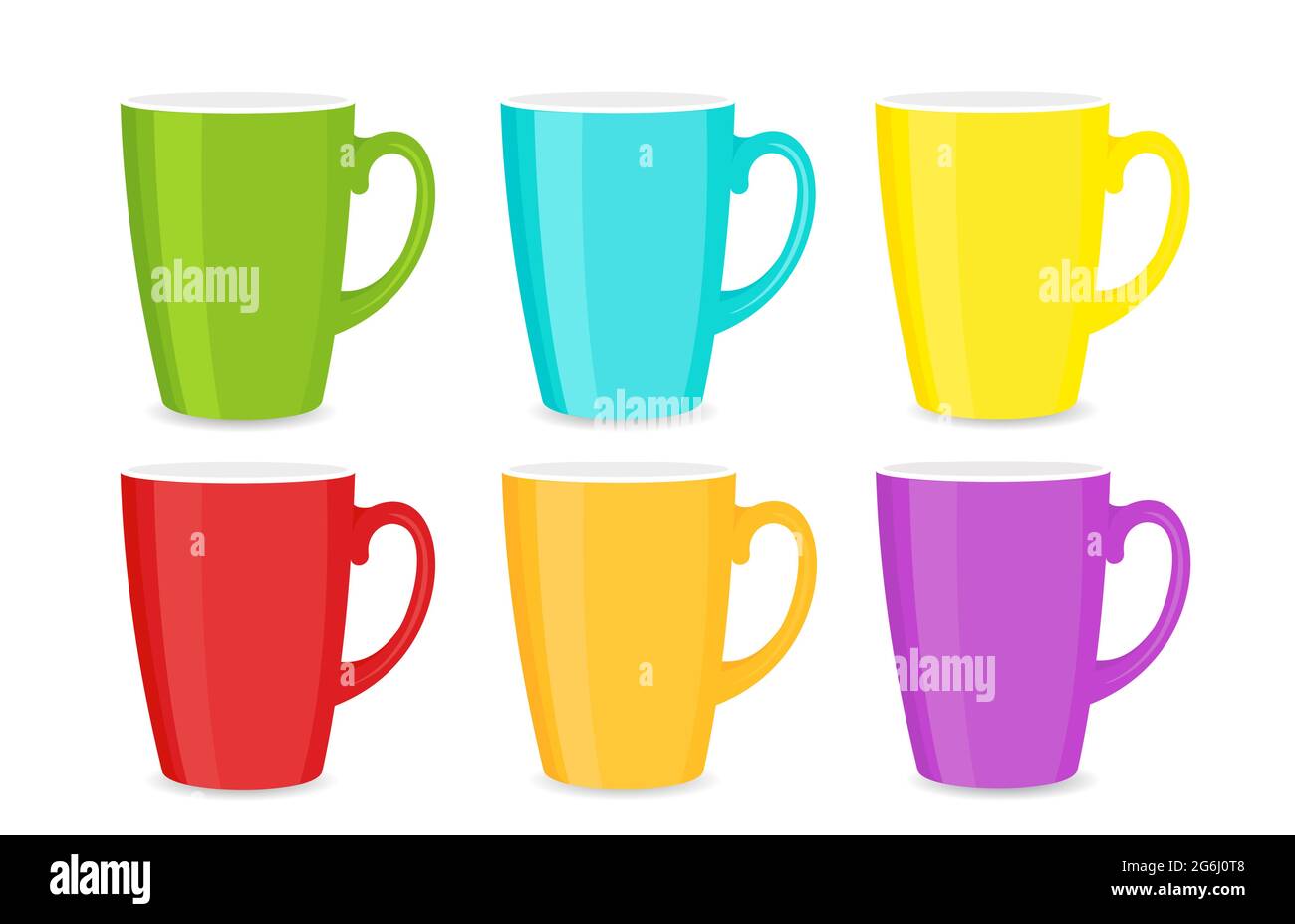 Vector illustration set of bright colorful cups isolated on white ...