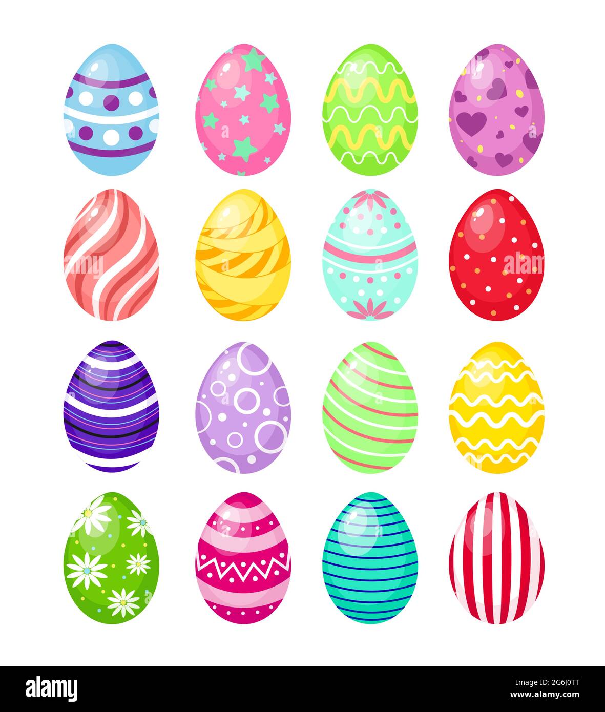 Vector illustration set of color Easter eggs with patterns, traditional ...