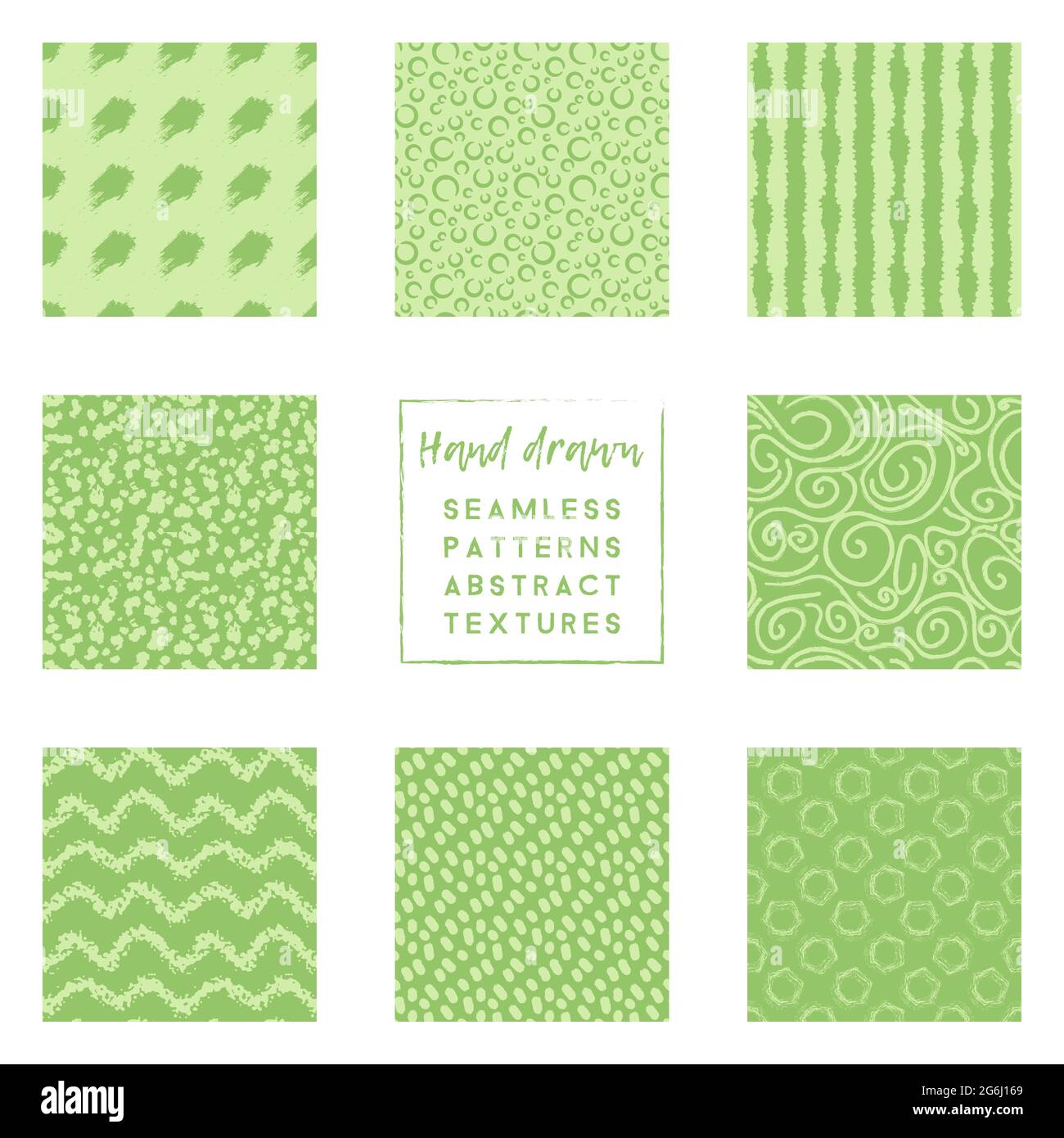 Light green color seamless pattern collection with doodle elements ...