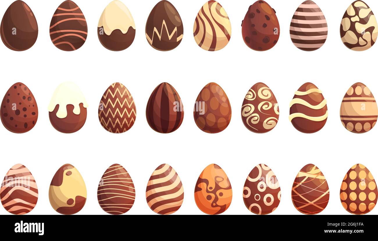 Chocolate eggs icons set cartoon vector. Easter candy. Decorated ...