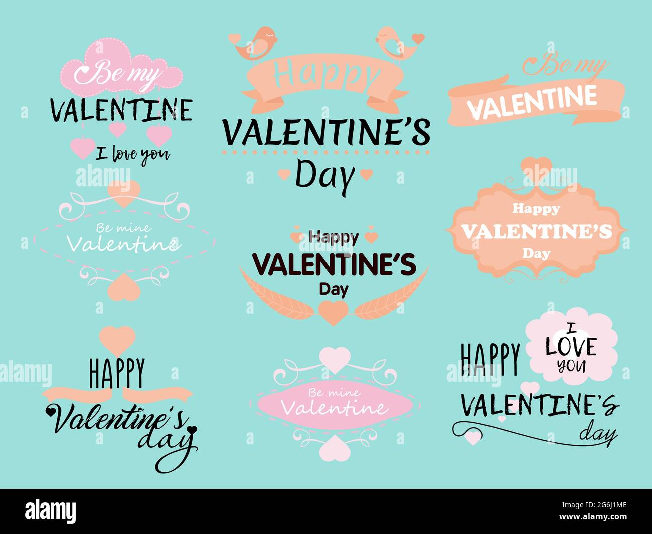 Vector illustration set of Valentine s Day inscriptions and concepts ...