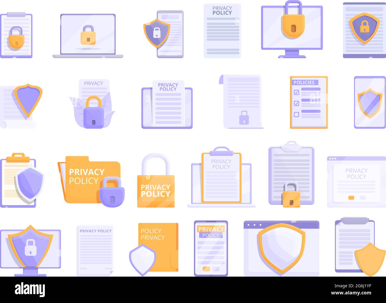 Privacy Policy icons set cartoon vector. Gdpr safety. Europe standard ...