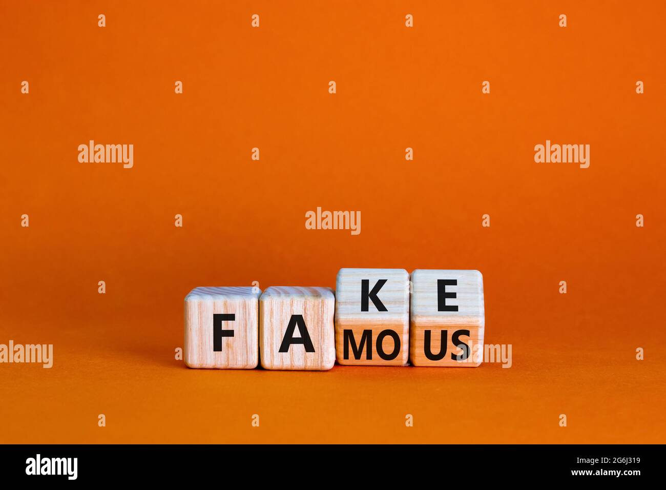 Fake famous symbol. Turned the wooden cube and changed the word fake to ...