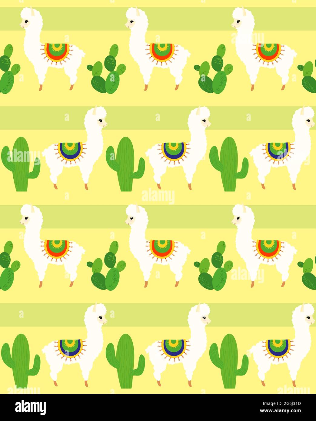 Vector illustration of seamless pattern with alpaca and llamas, funny lama and cactus colorful ...