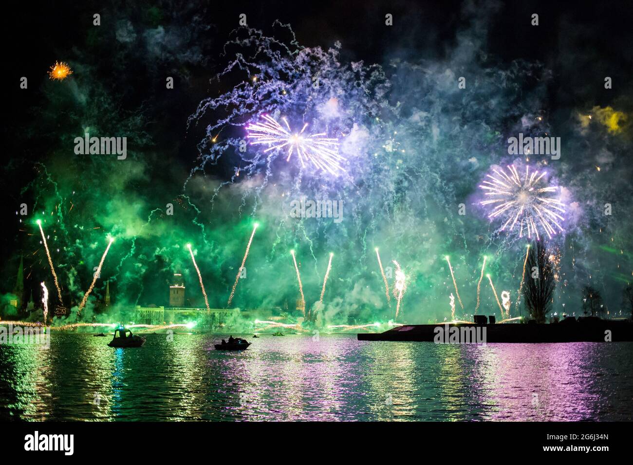 Fireworks during Latvia 100 years celebration in capital city Riga ...