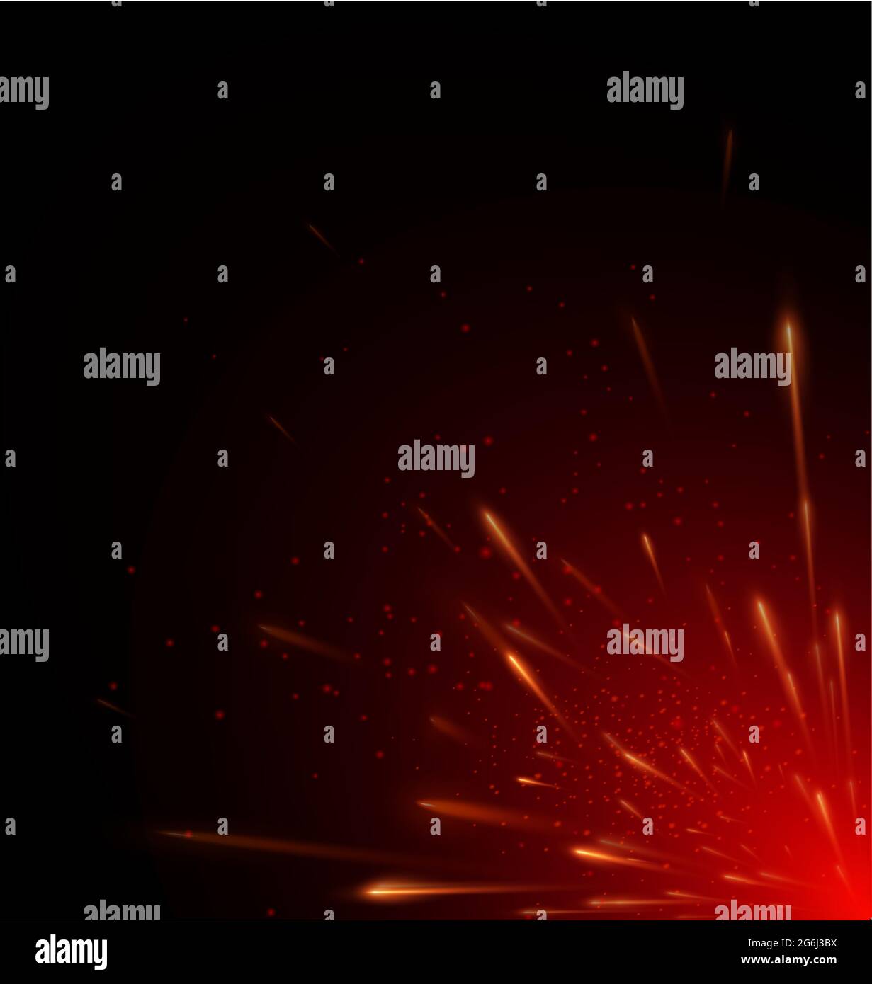 Vector illustration of red color fire flying sparks on black background ...