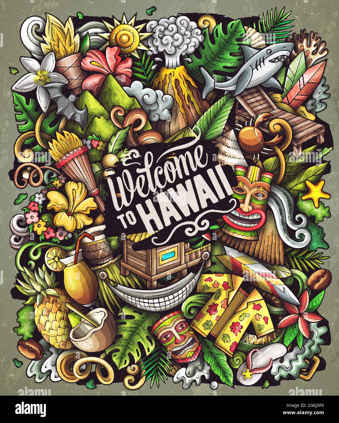 Hawaii cartoon vector doodles illustration. Hawaian poster design ...