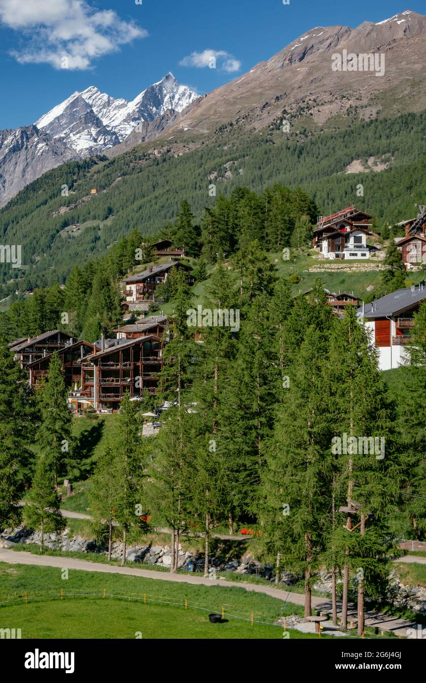 Panorama View of Traditional Wooden Chalet Houses in Zermatt with ...