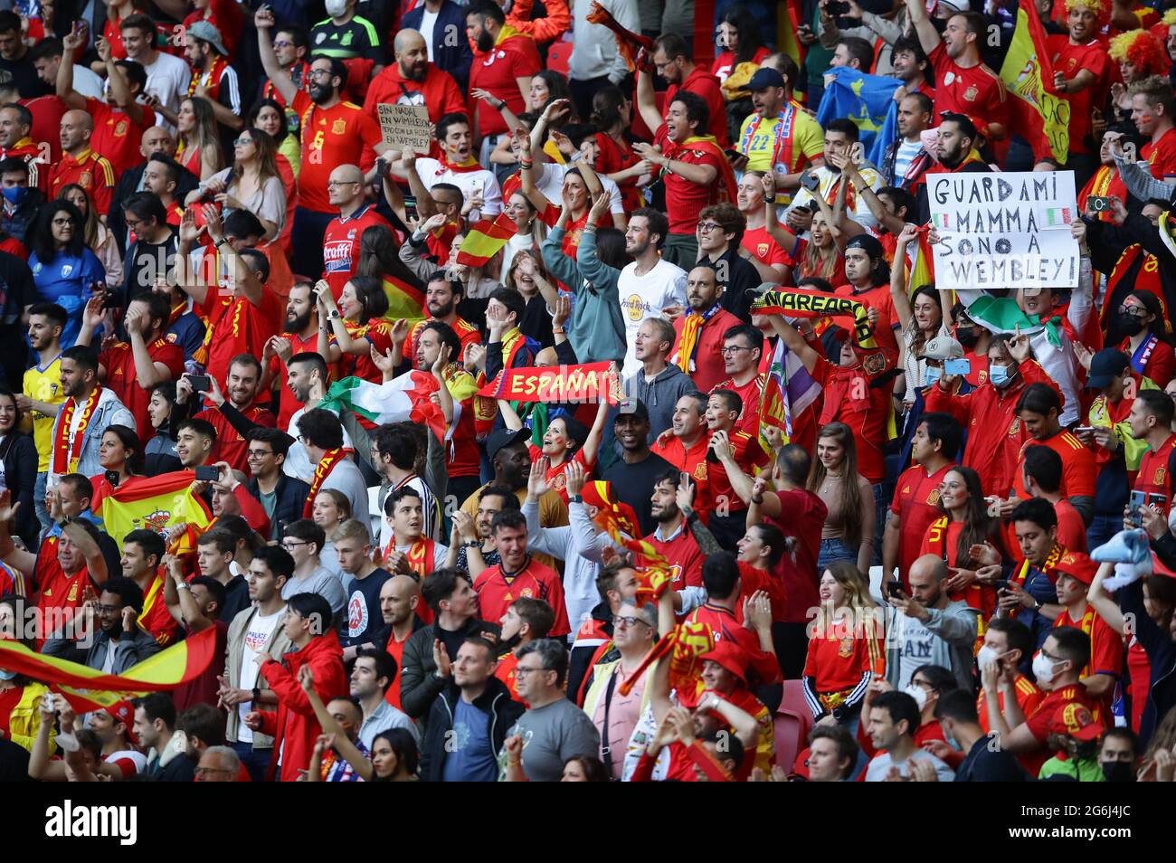 London, England, 6th July 2021. Spanish fans inside the stadium during ...