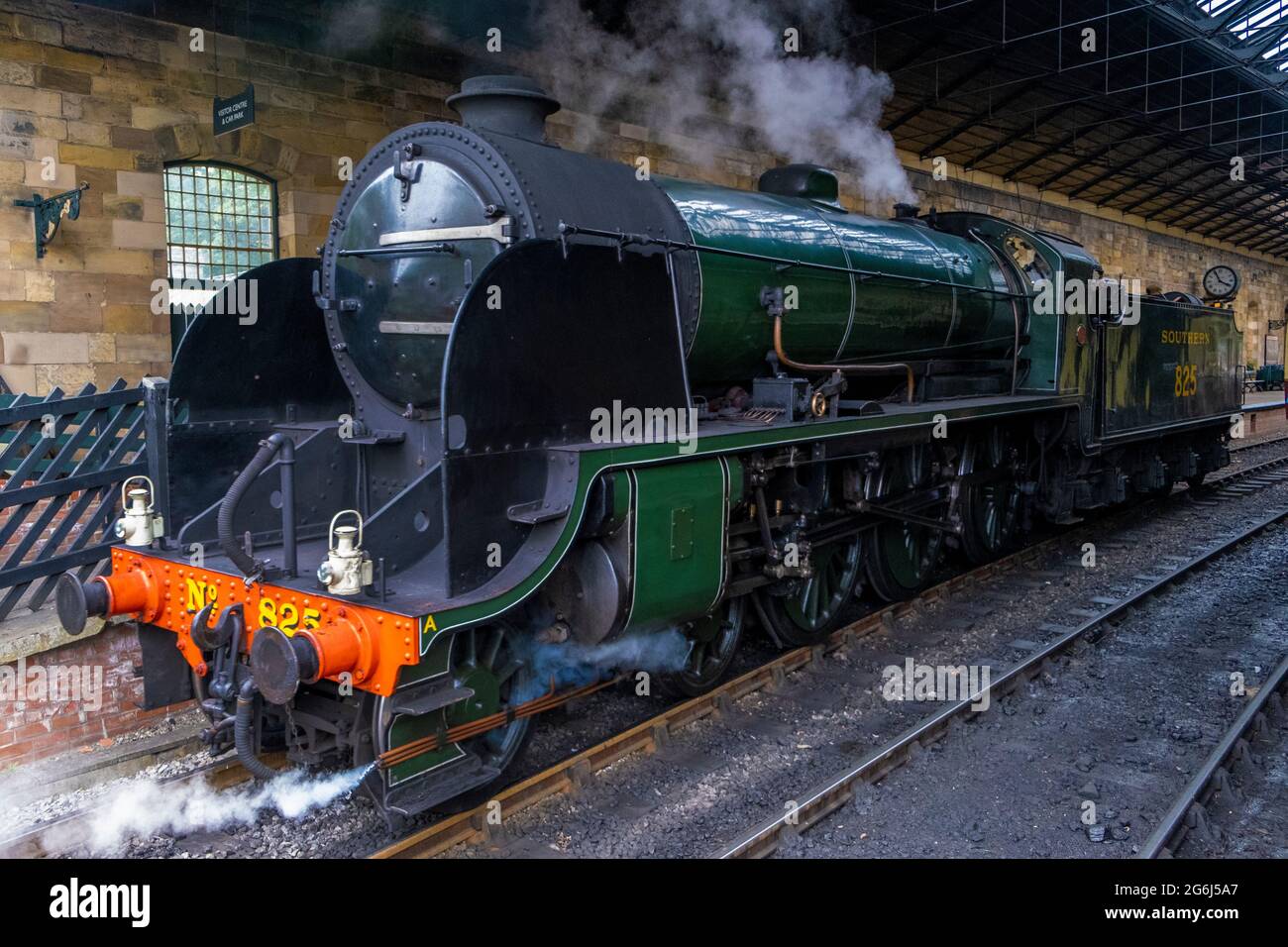 Steam engine 825 pulls into Pickering Station, North Yorkshire Moors ...